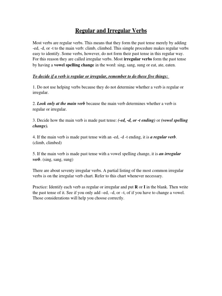Regular and Irregular Verbs | PDF | Grammatical Tense | Perfect (Grammar)
