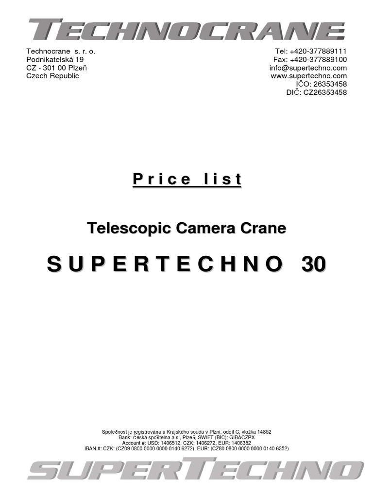 SuperTechno30 Price List | PDF | Zoom Lens | Crane (Machine)
