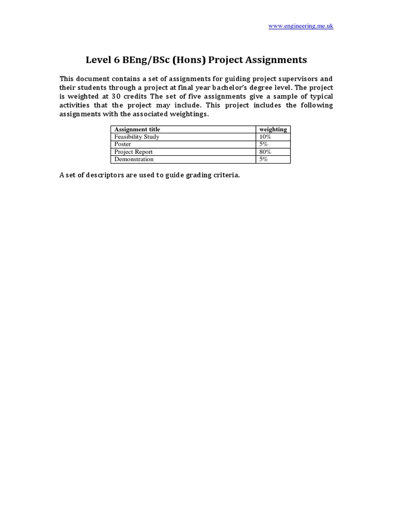 Level 6 BEng BSC Project Assignments | PDF | Feasibility Study ...