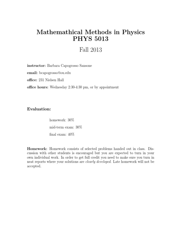 Advanced Physics Math Course | PDF | Teaching Methods & Materials