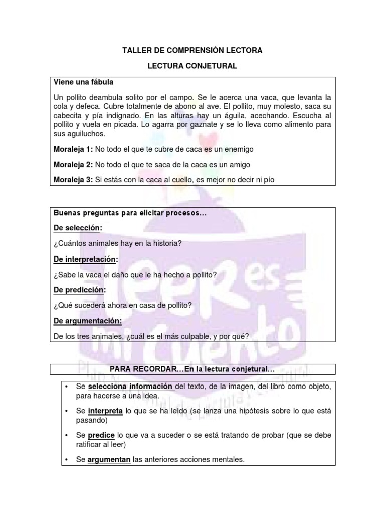 Taller de Comprensión Lectora-Lectura Conjetural | PDF