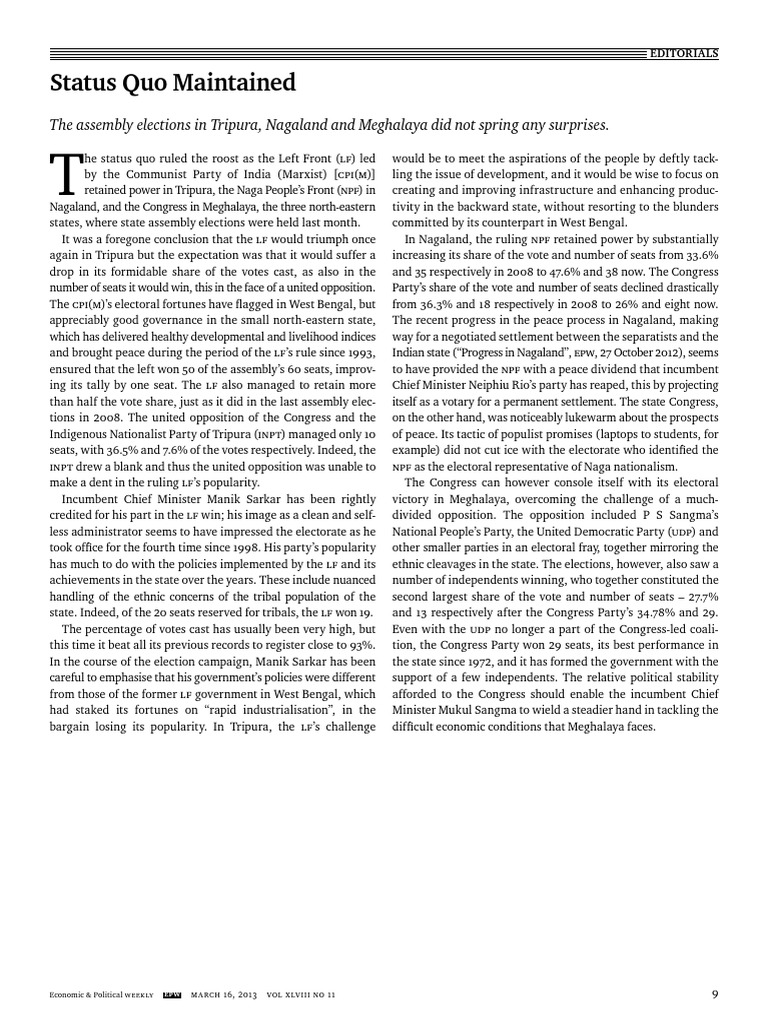 Status Quo Maintained | PDF | Indian National Congress | Elections