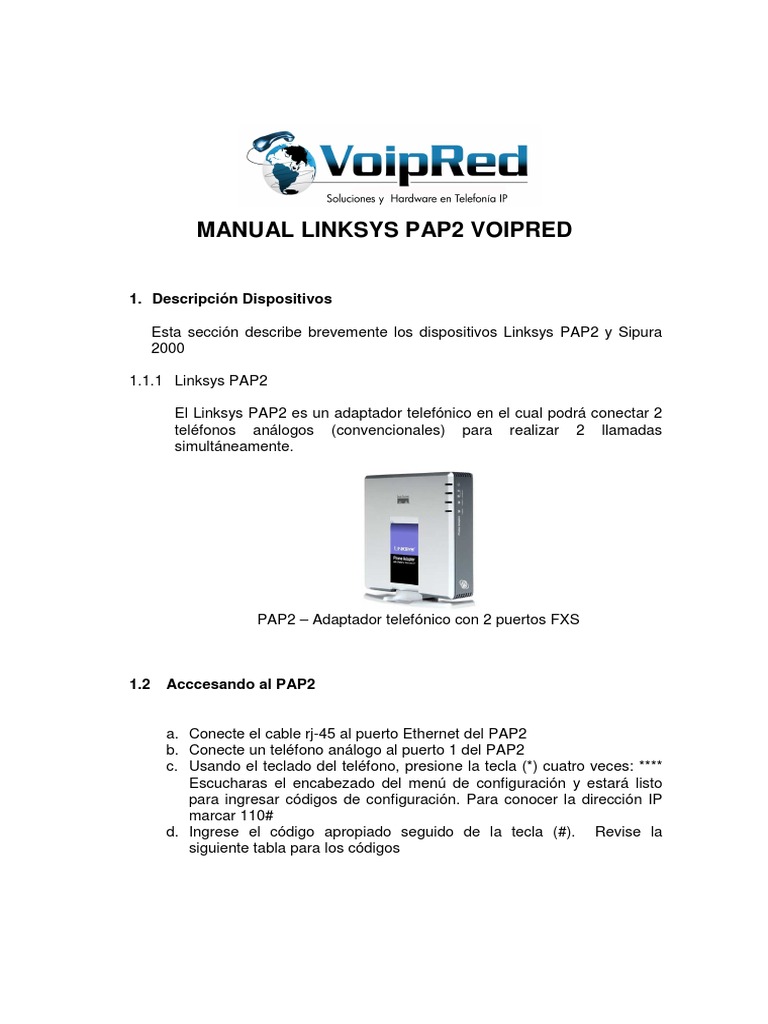 Manual Linksys PAP2 VoipRed | PDF | Dirección IP | Telecomunicaciones