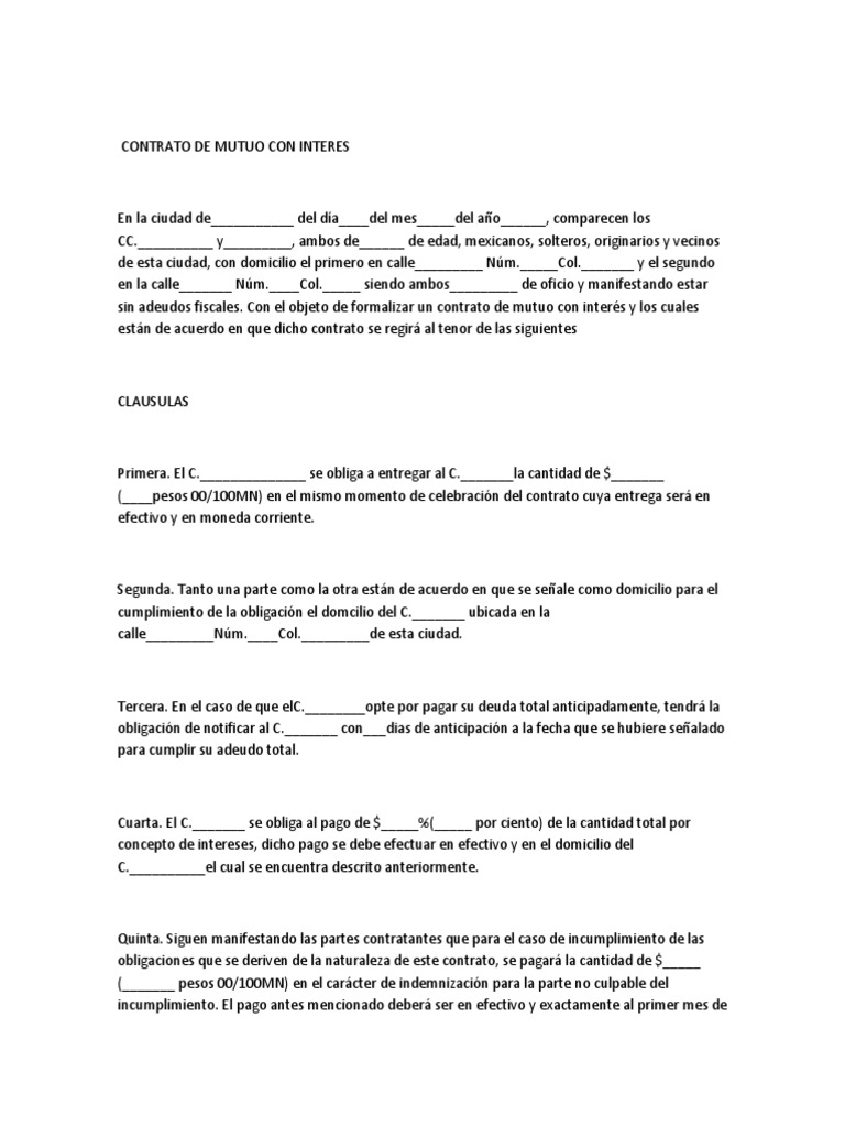 Contrato de Mutuo Con Interes | Pagos | Derecho privado | Prueba ...