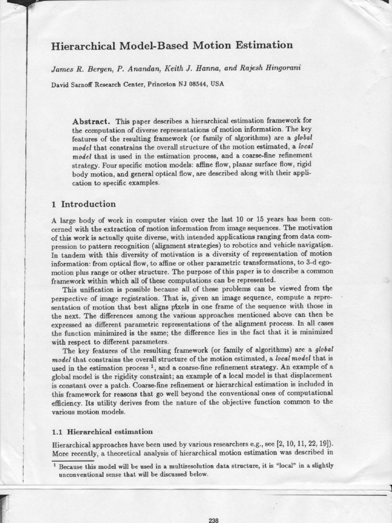 Hierarchical Motion Estimation Framework | PDF | Computer Vision ...