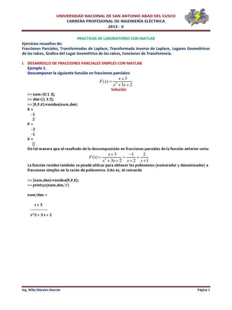 Problemas y Ejercicios Resueltos Con MatLab | PDF | Fracción ...