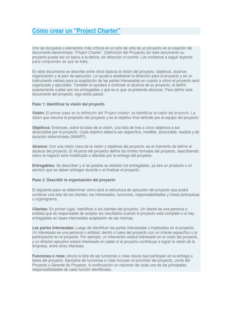 Como Crear Un Project Charter | PDF | Proceso de desarrollo de software ...