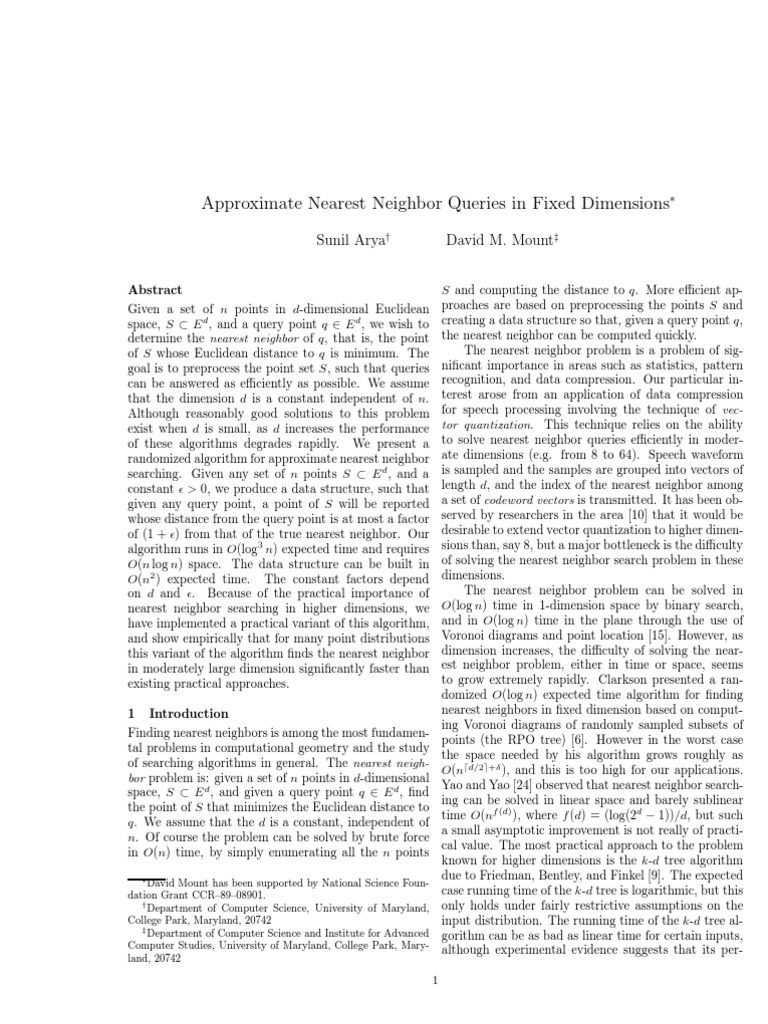 07.01.approximate Nearest Neighbor Queries in Fixed Dimensions | PDF | Mathematical Concepts ...
