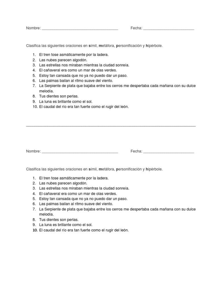 tarea simil, metafora, personificación y hiperbole