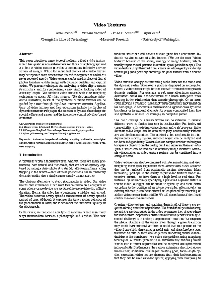 Video Textures: Georgia Institute of Technology Microsoft Research ...