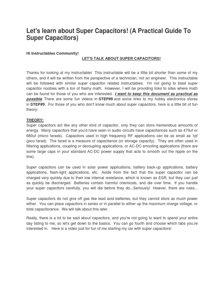 Super Capacitor | PDF | Capacitor | Series And Parallel Circuits