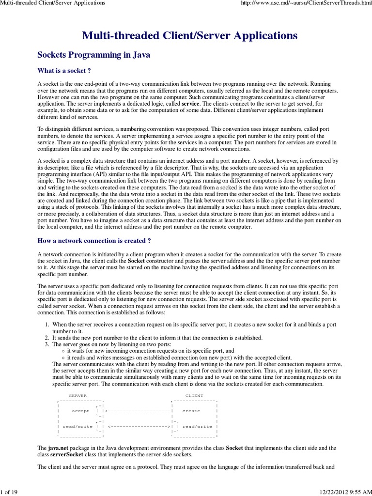 Multi Threaded Client Server Applications Pdf Port Computer Networking Transmission