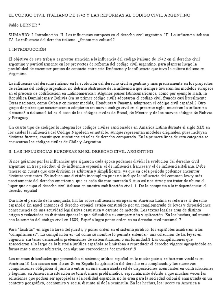 El Código Civil Italiano de 1942 y Las Reformas Al Código Civil ...