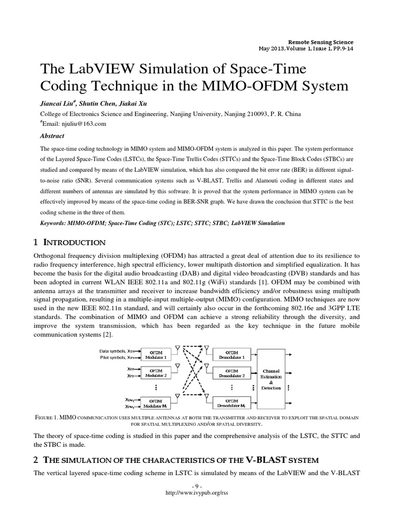 The Labview Simulation Of Space Time Coding Technique In The Mimo Ofdm System Download Free