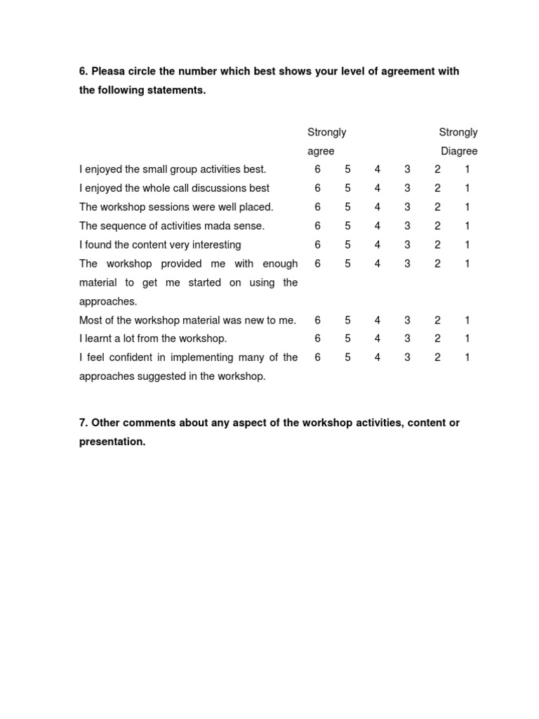 Workshop Feedback Survey | PDF