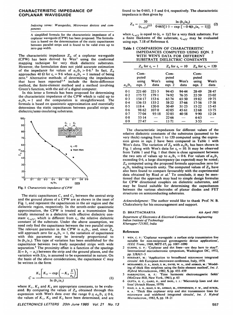 Coplanar Waveguide Characteristic Impedance | PDF | Waveguide | Capacitor