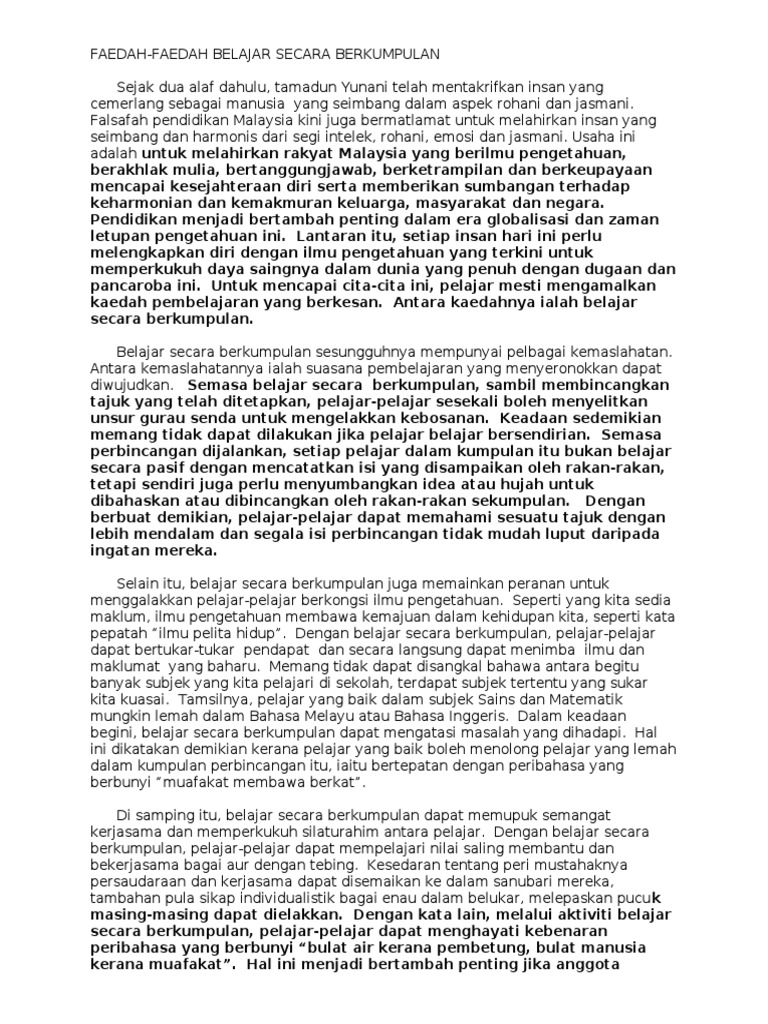 Faedah Belajar Secara Berkumpulan | PDF Faedah Belajar Secara Berkumpulan | PDF