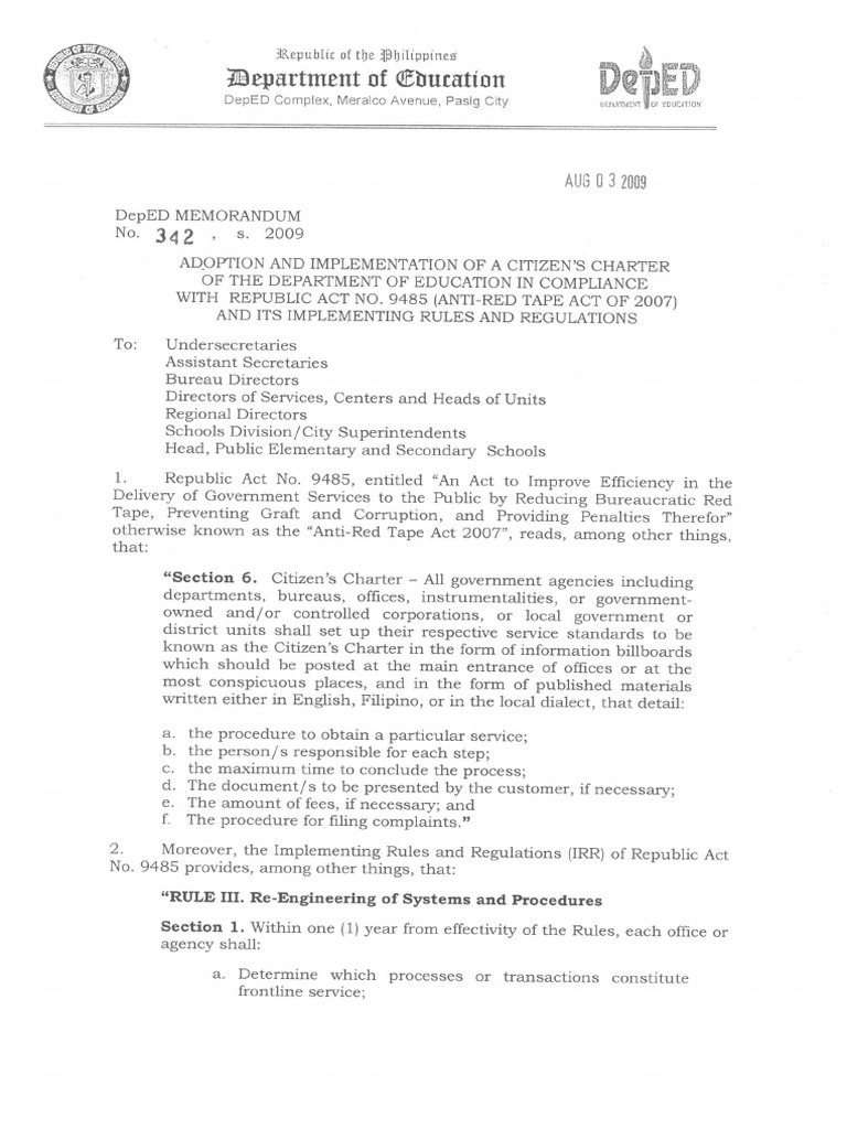 Deped Citizens Charter' | PDF | Test (Assessment) | Complaint