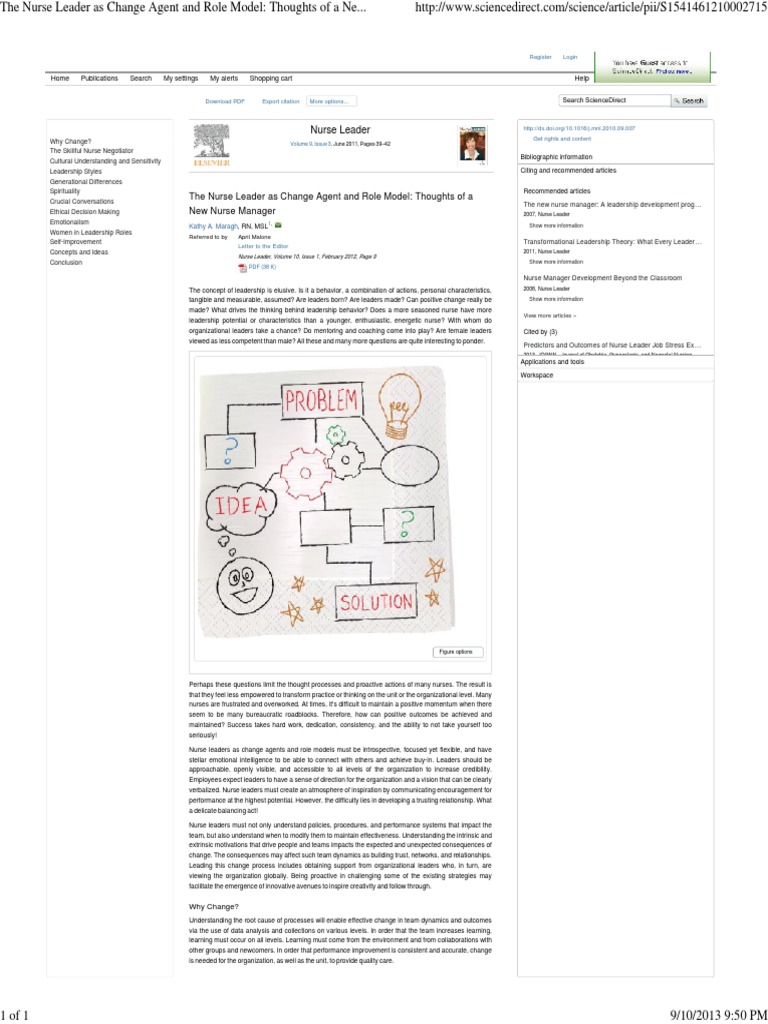 The Nurse Leader As Change Agent and Role Model - Thoughts of A New ...