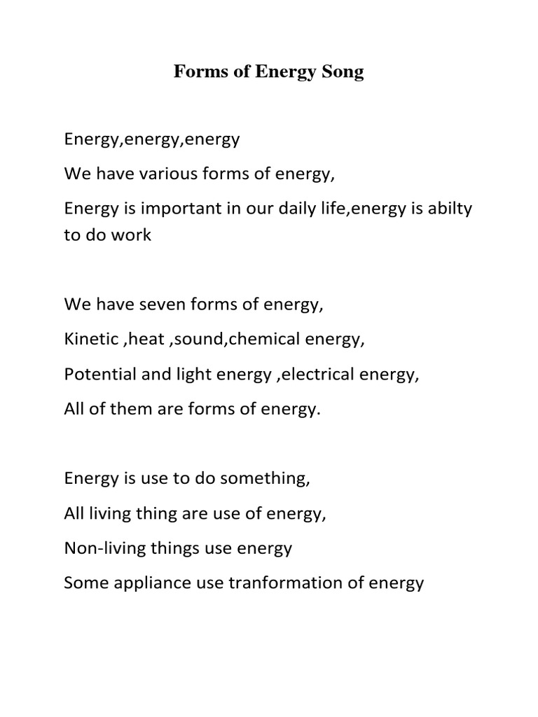 Forms of Energy Song | PDF | Mechanics | Temporal Rates