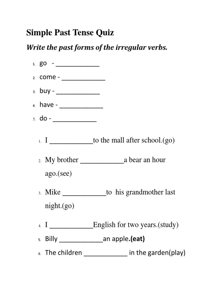 Simple Past Tense Quiz | PDF