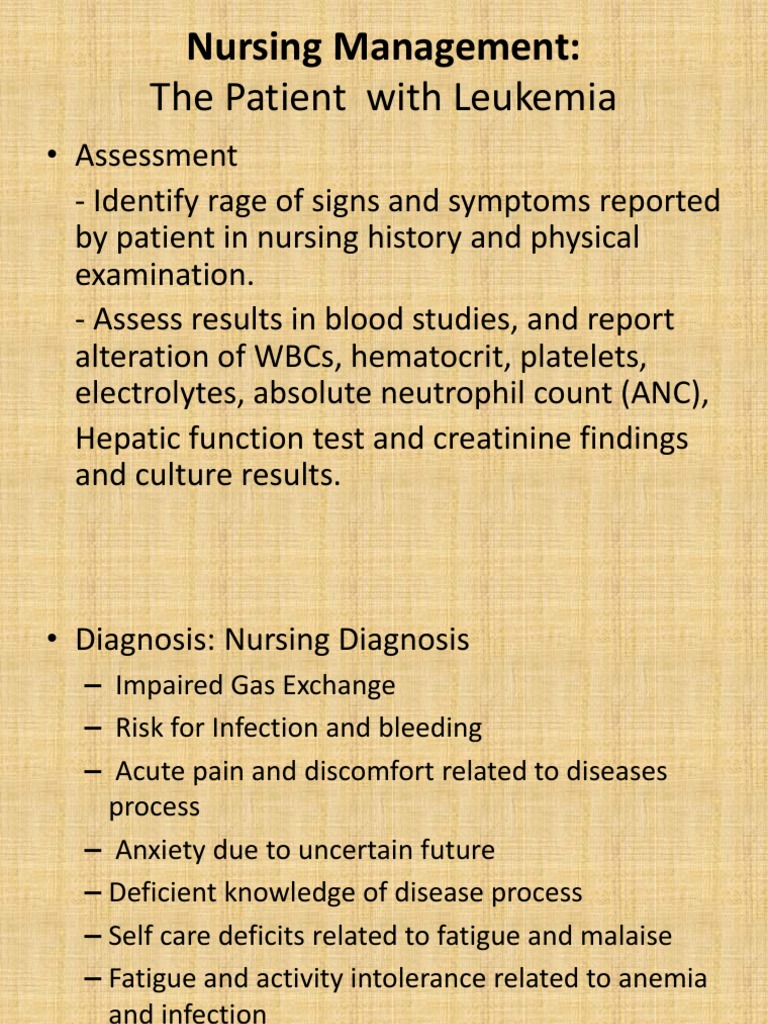 Nursing Management of Leukemia Patients | PDF | Self-Improvement ...