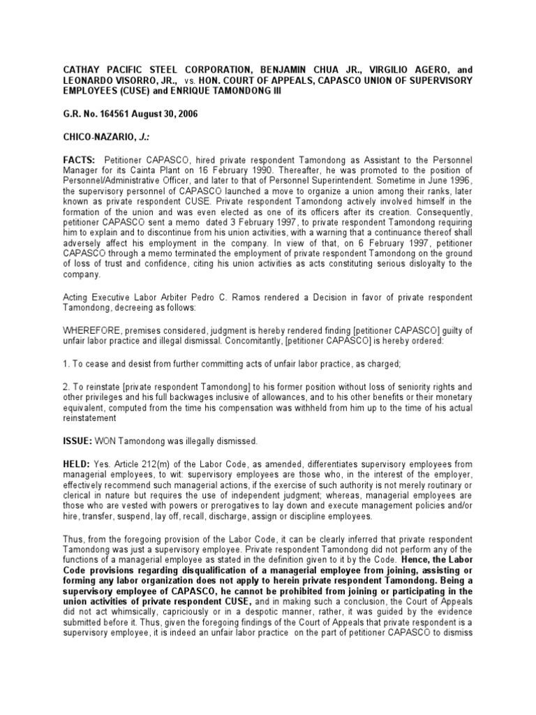 Cathay Pacific Steel Corporation vs. CA | PDF | Unfair Labor Practice ...