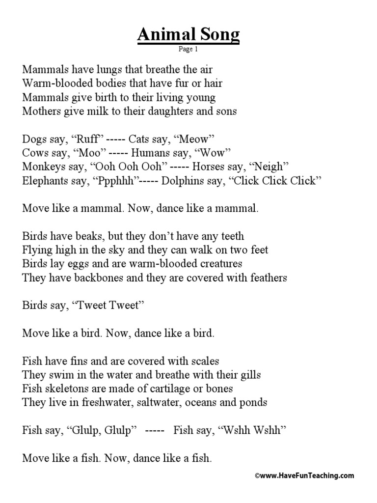 Animal Song Lyrics | PDF