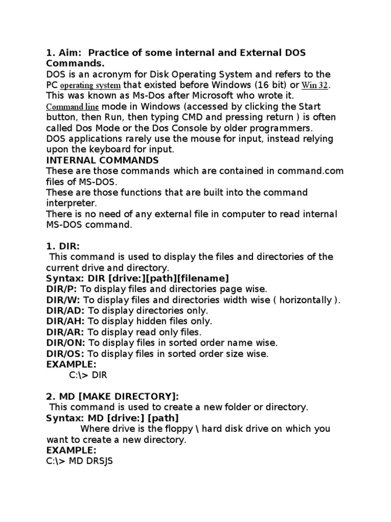 Aim | PDF | Dos | Command Line Interface