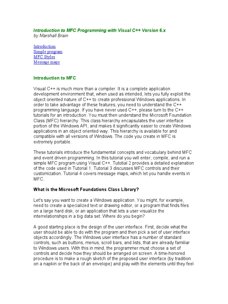 Introduction To MFC Programming With Visual C | PDF | Class (Computer Programming) | Application ...