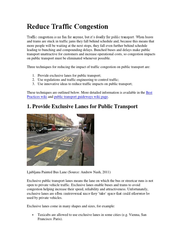 Techniques to Reduce Traffic Congestion | PDF | Traffic | Public Transport