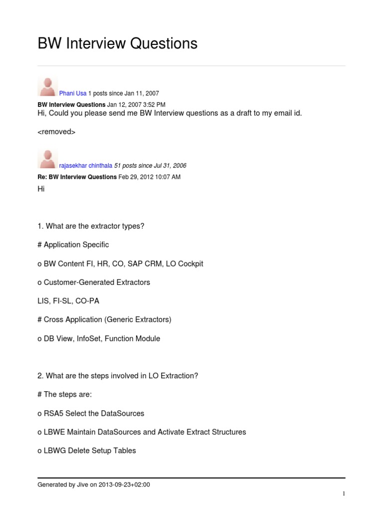 SAP BW Interview Question | PDF | Subroutine | Database Index