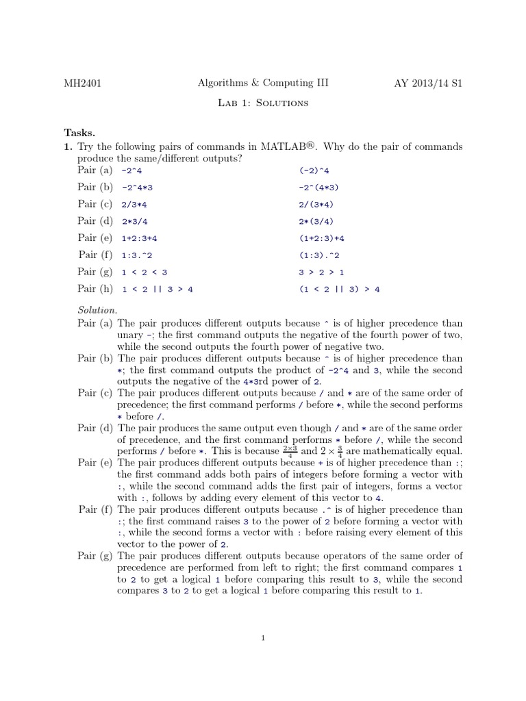 Lab01 Solutions PDF | PDF | Matrix (Mathematics) | Linear Algebra