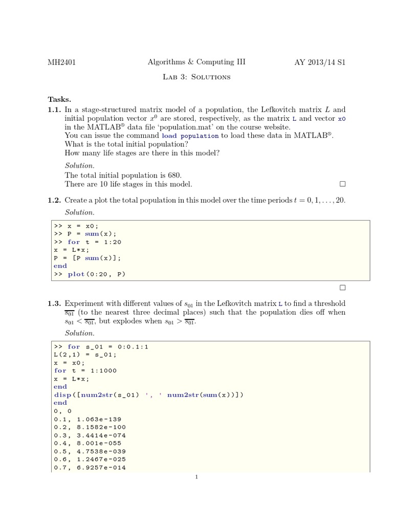 Lab03 Solutions PDF | PDF | Eigenvalues And Eigenvectors | Matrix (Mathematics)