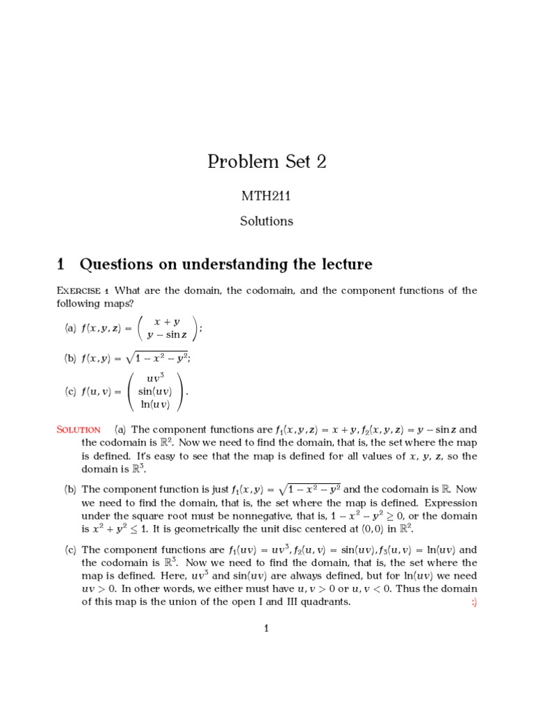 MTH211 Problem Set 2 Solutions | PDF | Trigonometric Functions | Domain ...