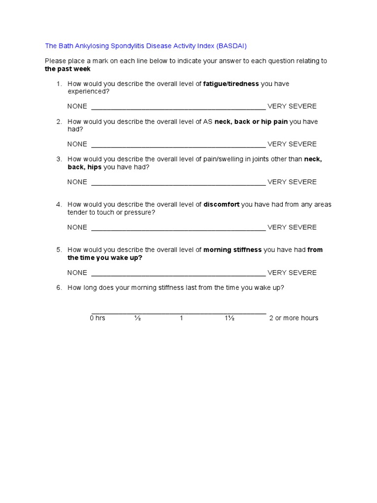 The Past Week: The Bath Ankylosing Spondylitis Disease Activity Index ...