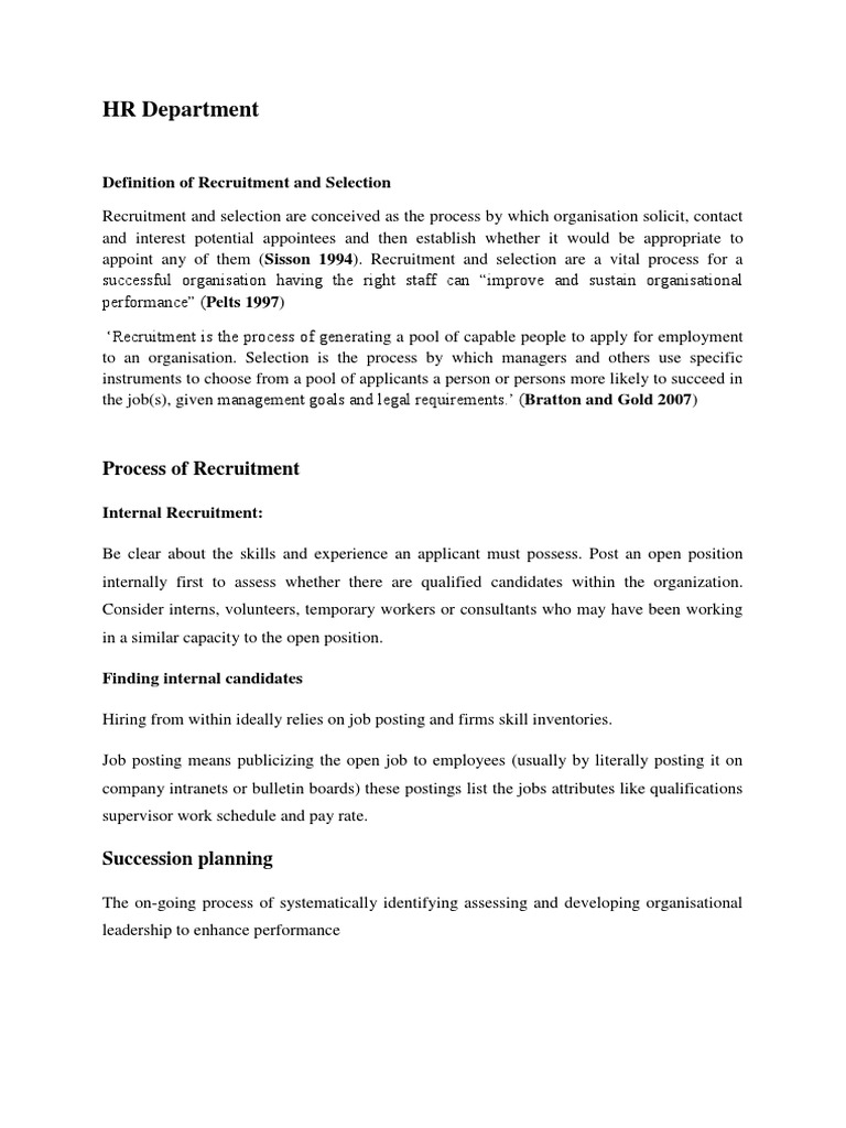 HR Recruitment and Selection Guide | PDF | Recruitment | Employee Retention