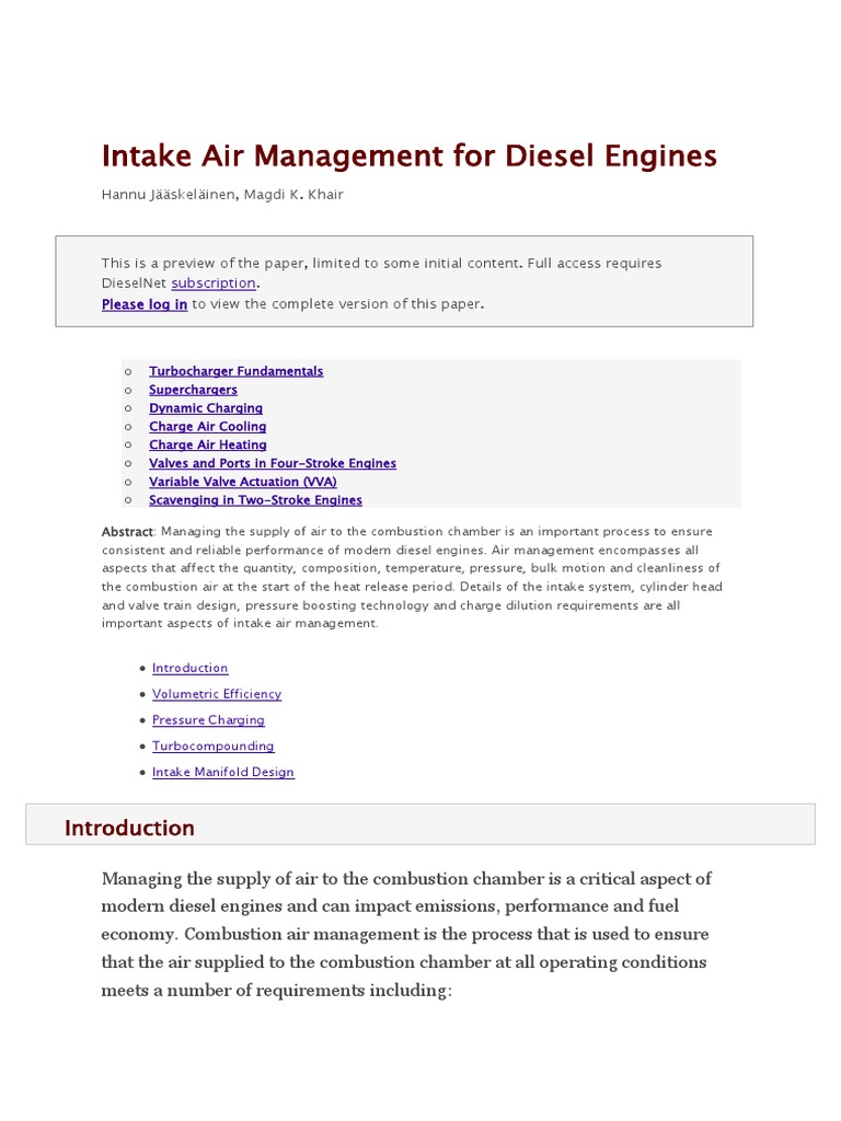 A Comprehensive Overview of Modern Diesel Engine Intake Air Management ...