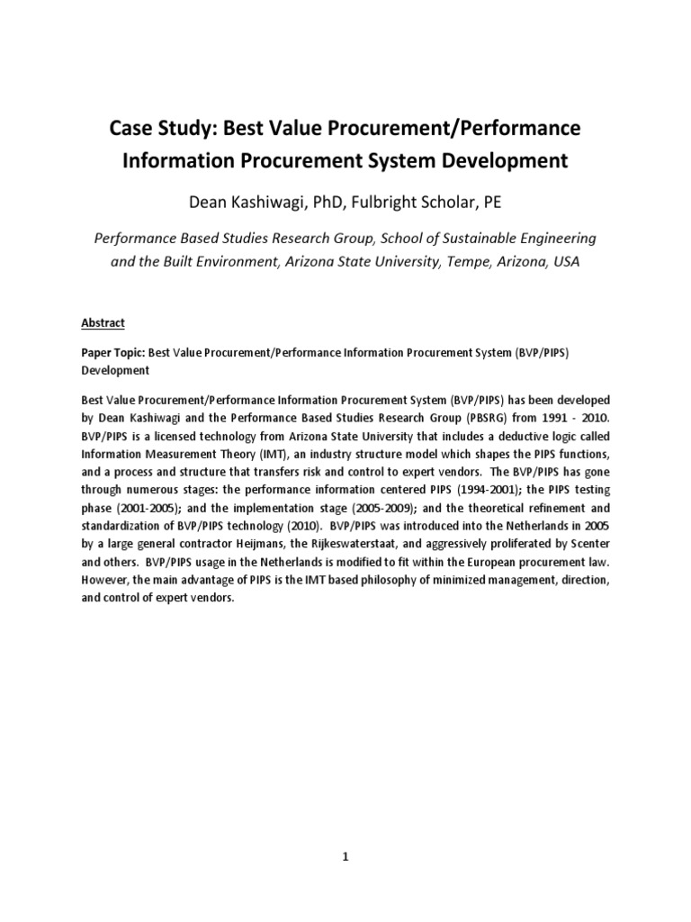 Case Study Best Value Procurement Performance Information Procurement ...