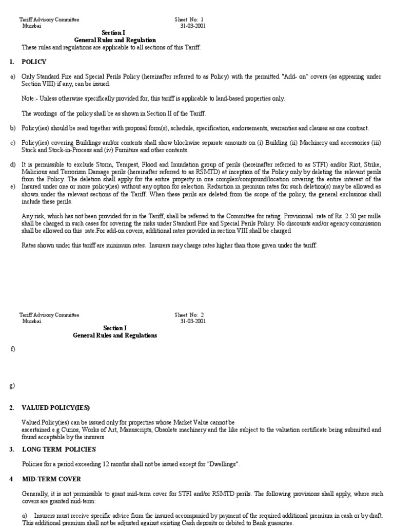 Fire Tariff | PDF | Deductible | Insurance