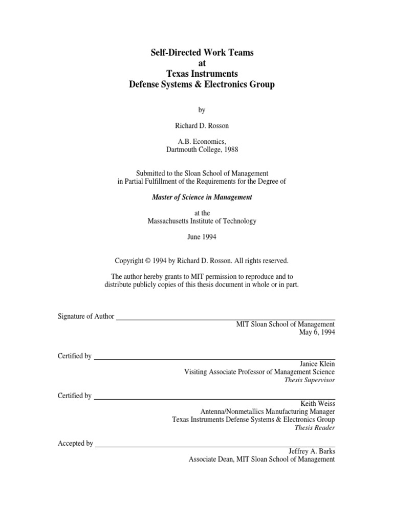 Self-Directed Work Teams at Texas Instruments Defense Systems ...