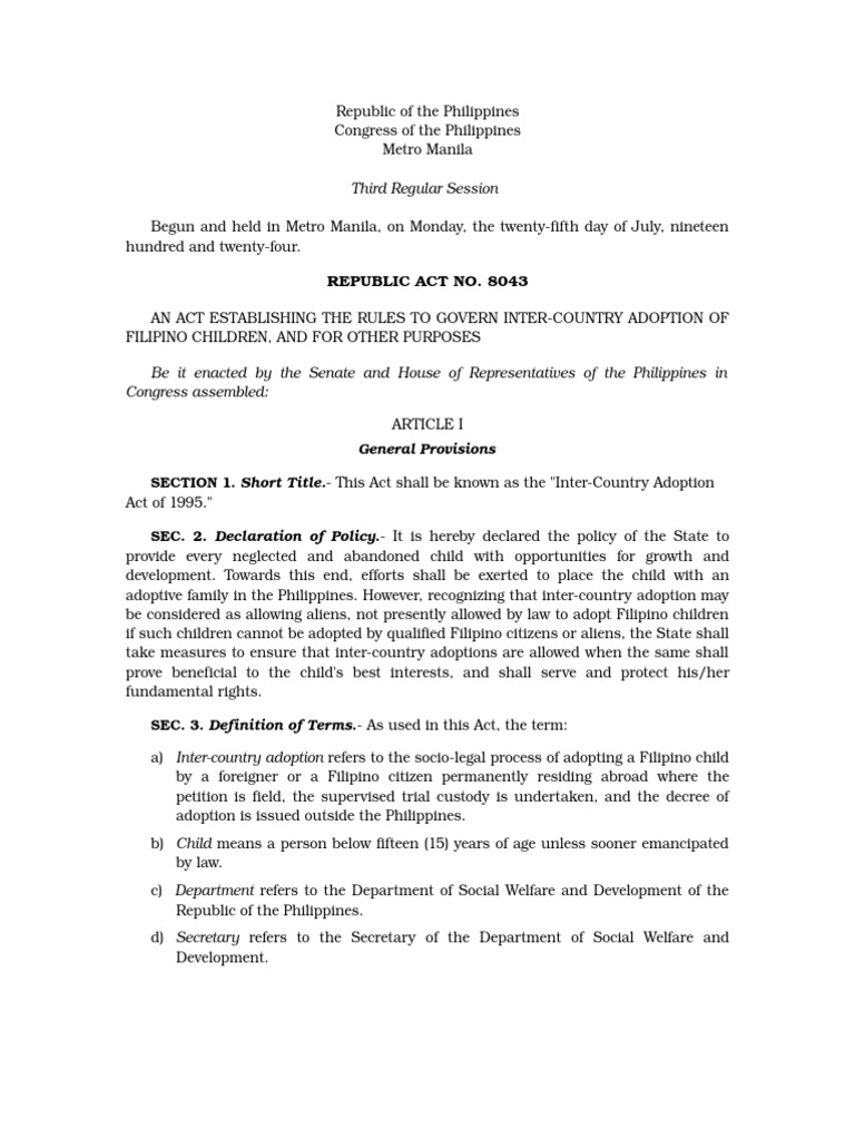 Ra 8043 | PDF | Adoption | Child Custody