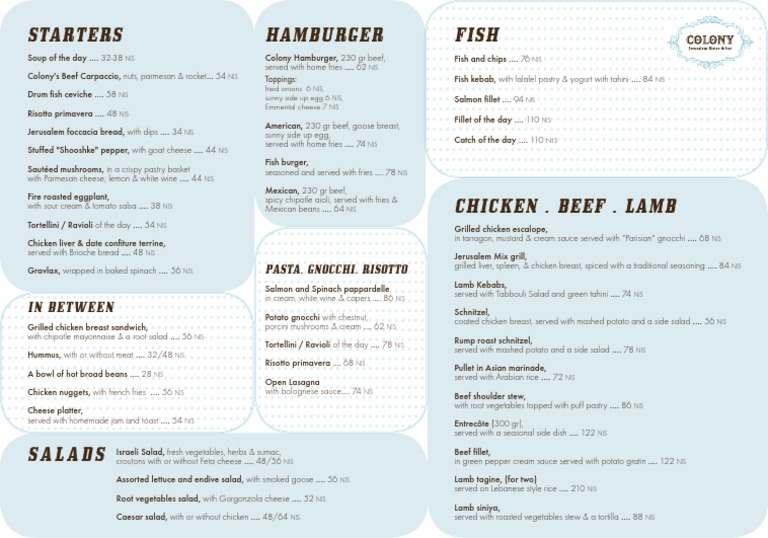 Colony Menu September 2013 | PDF