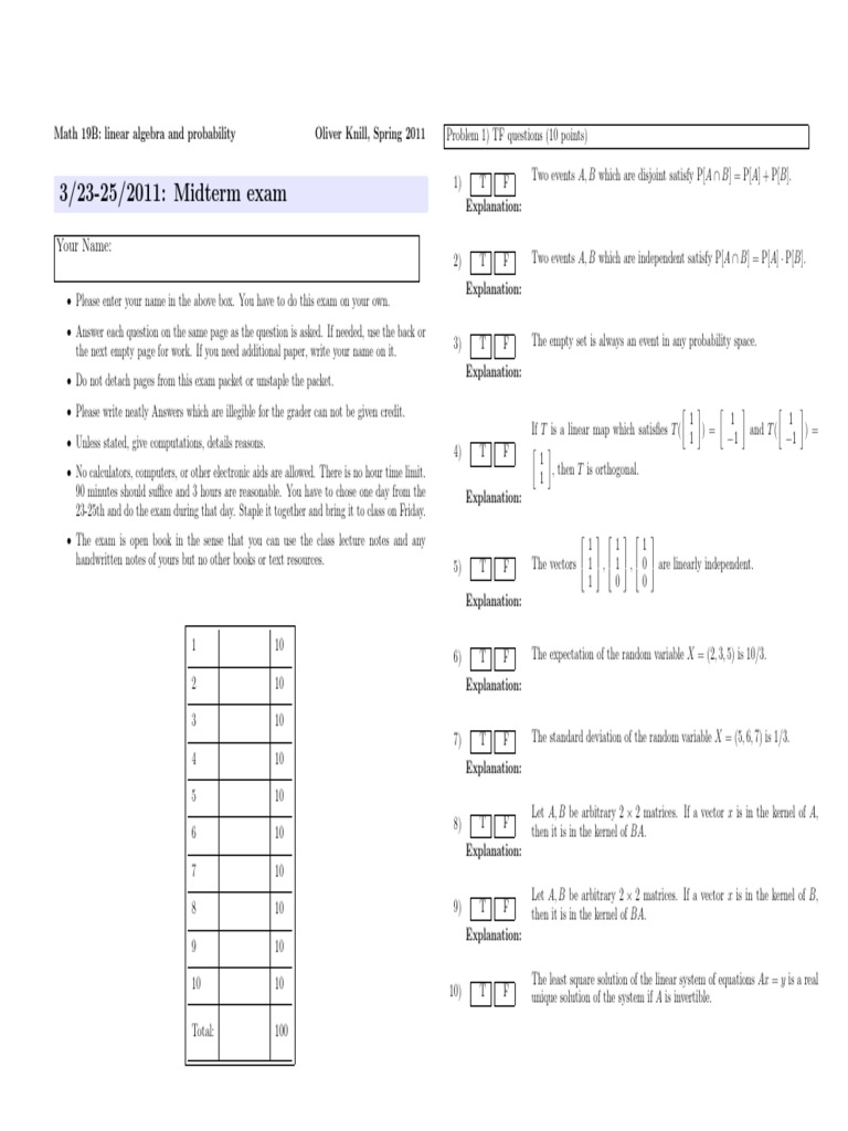 E1 Exam | PDF | Covariance | Basis (Linear Algebra)