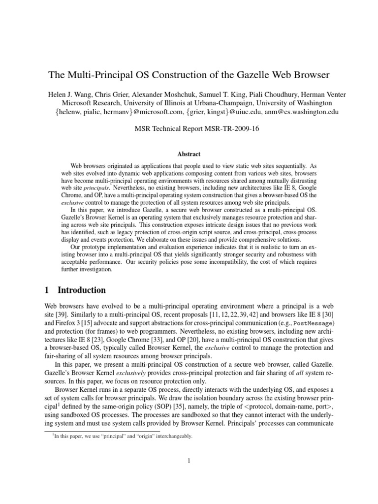 The Multi-Principal OS Construction of The Gazelle Web Browser | PDF ...