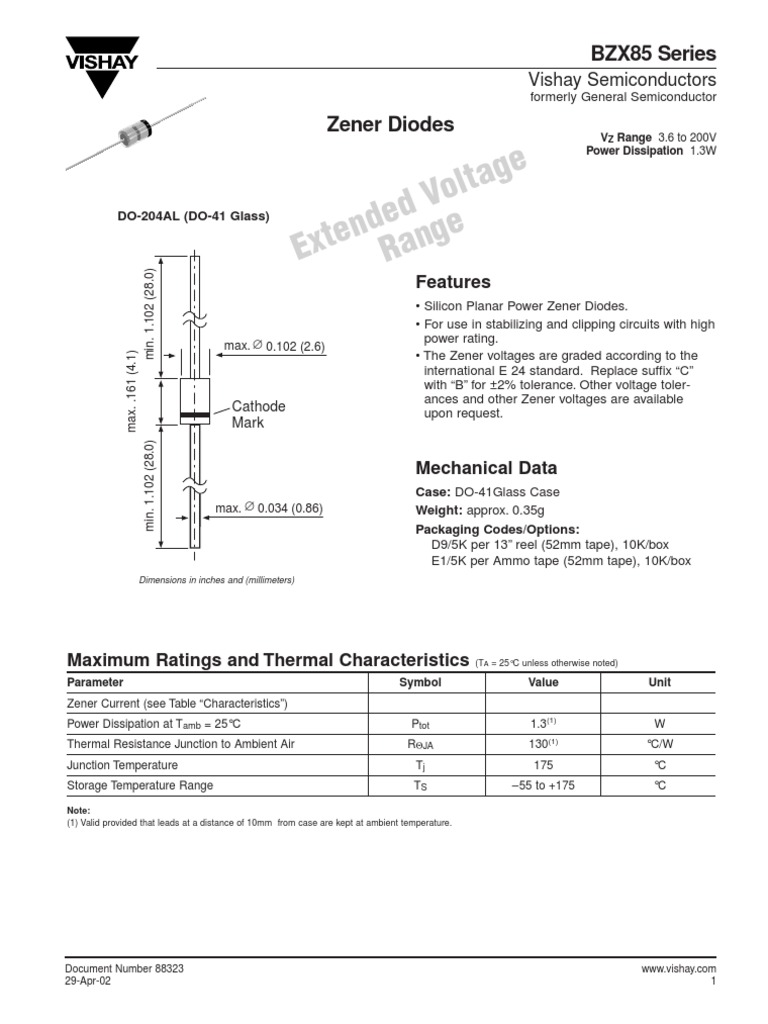 Extended V Oltage Range: BZX85 Series | PDF
