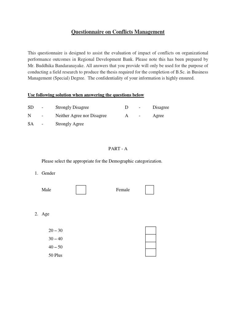 Conflicts Management Questionnaire | PDF | Hierarchy | Employment