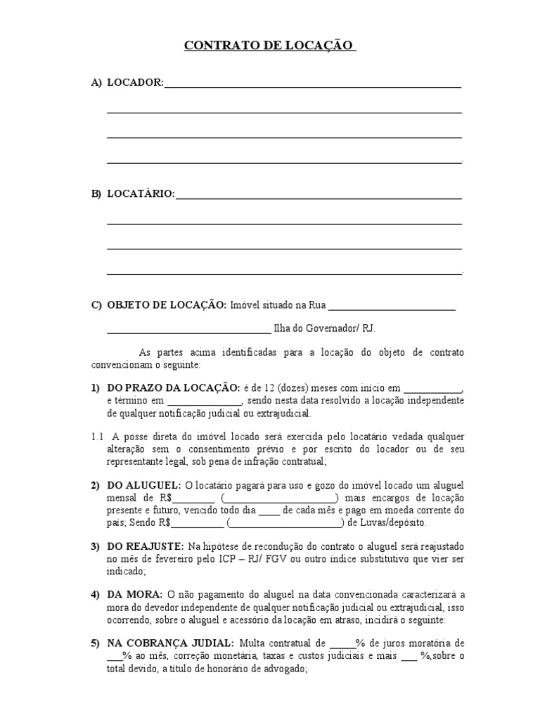 Contrato De Locação Em Branco Impostos Governo
