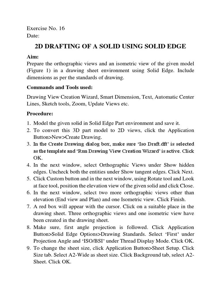 Procedure For Drafting Using Solid Edge | PDF | Technical Drawing ...