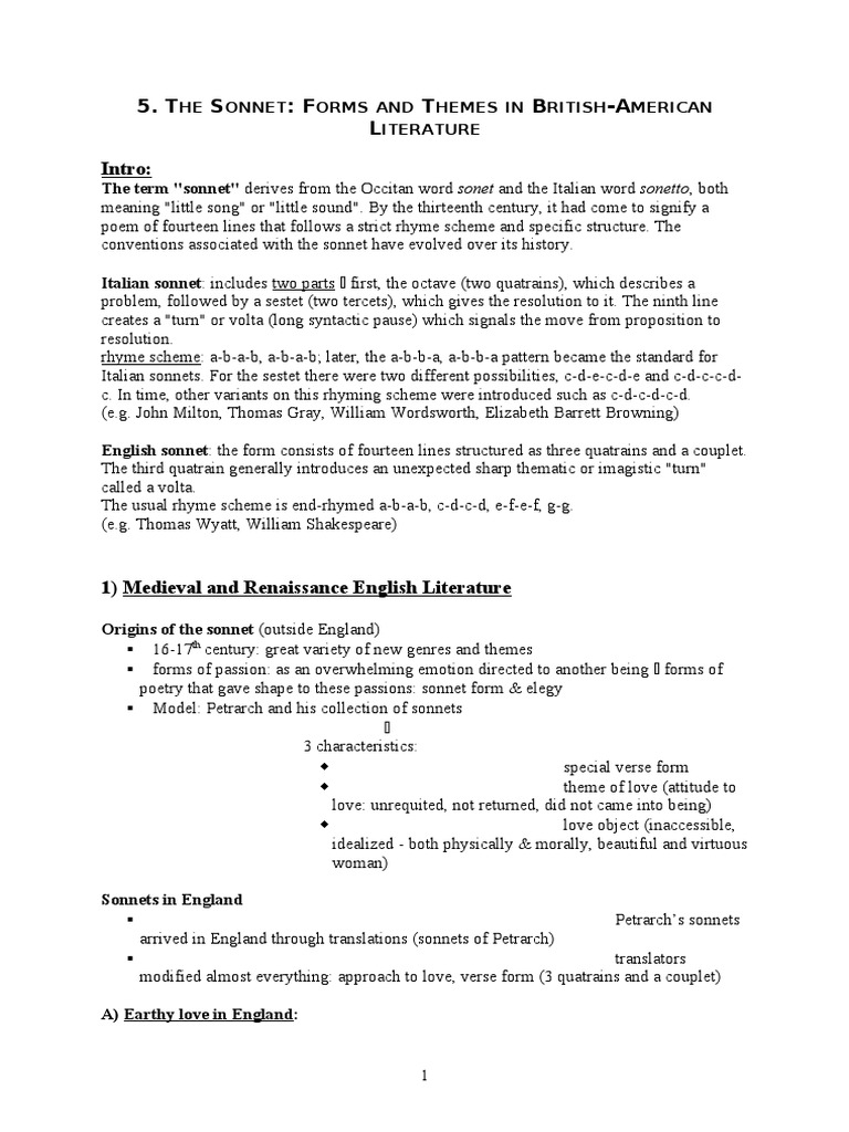 The Sonnet Forms and Themes in British-American Literature | PDF ...